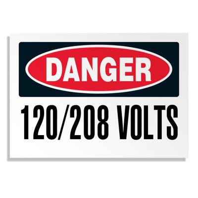 Voltage Warning Labels - Danger 120/208 Volts | Emedco