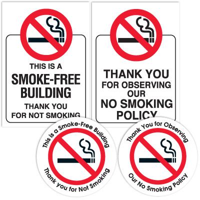 Double-Sided No Smoking Window Signs - THIS IS A SMOKE-FREE BUILDING ...
