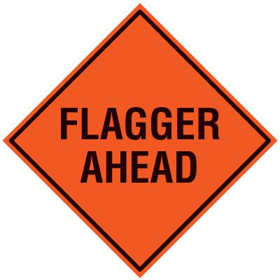 Roll-Up Signs And Stands - Flagger Ahead, Safety Signs | Emedco